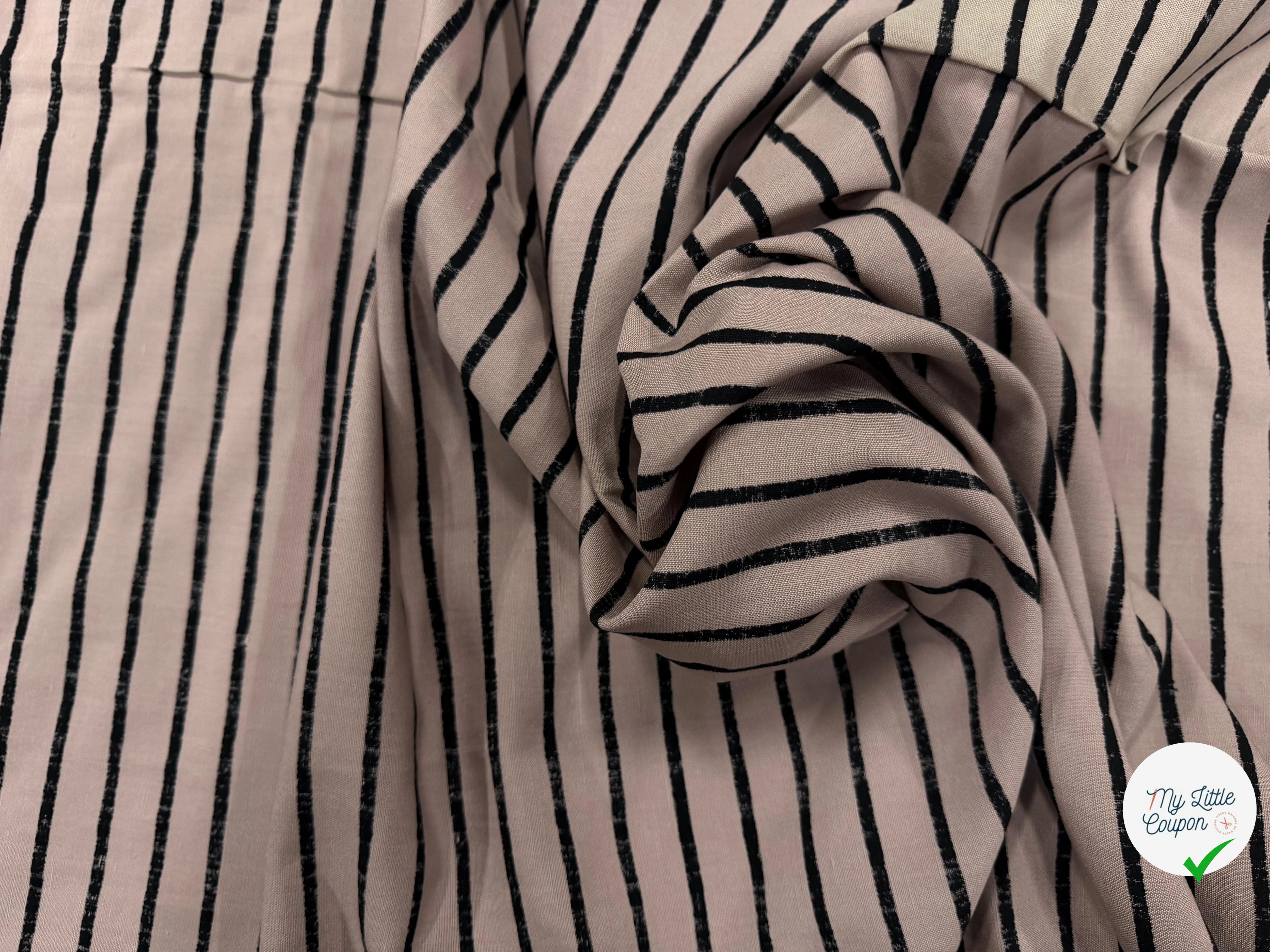 COTON CHEMISIE RAYURES NOIRES FOND BEIGE - My Little Coupon