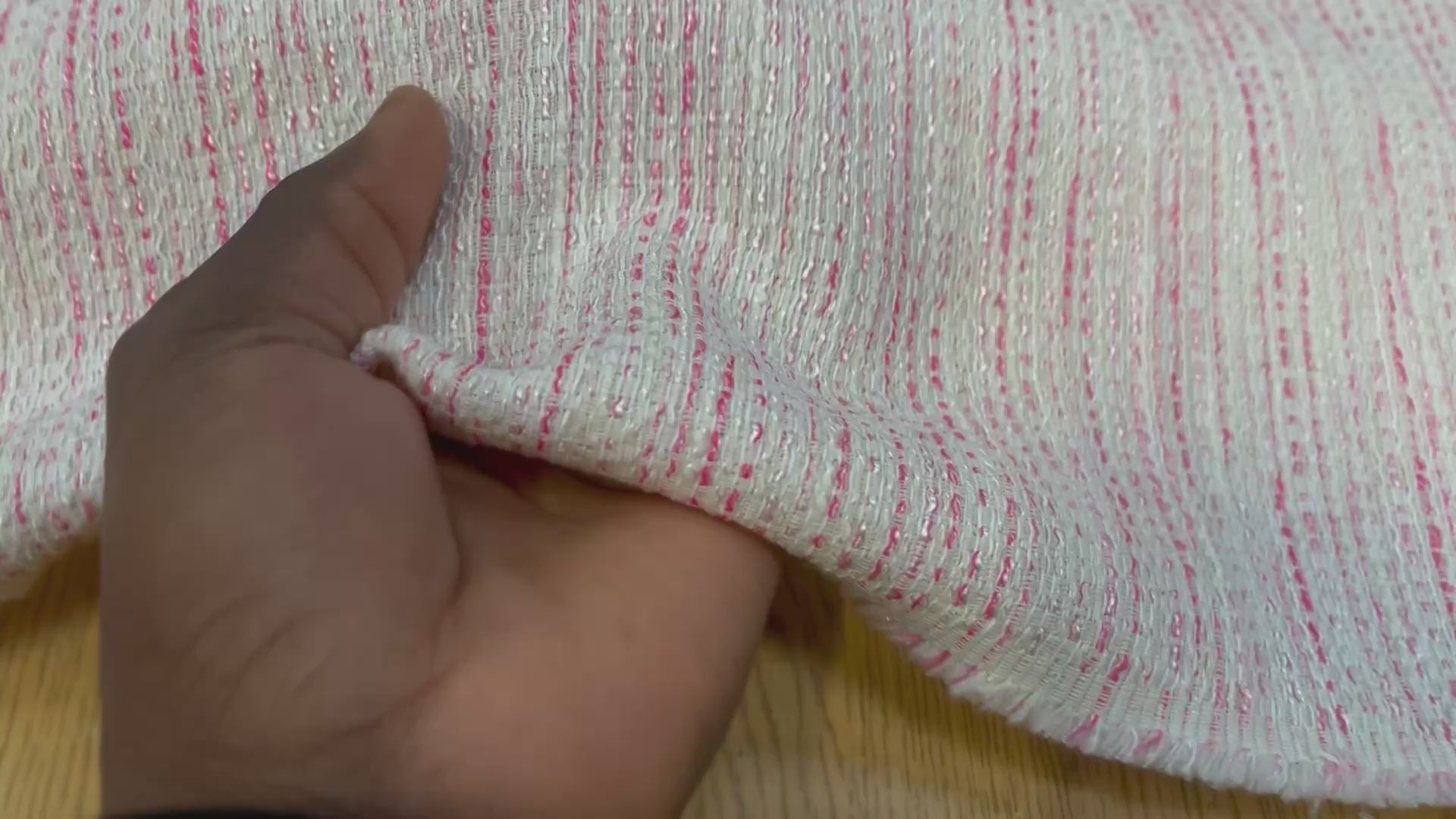 TWEED DE COTON BLANC À RAYURES ROSES - My Little Coupon